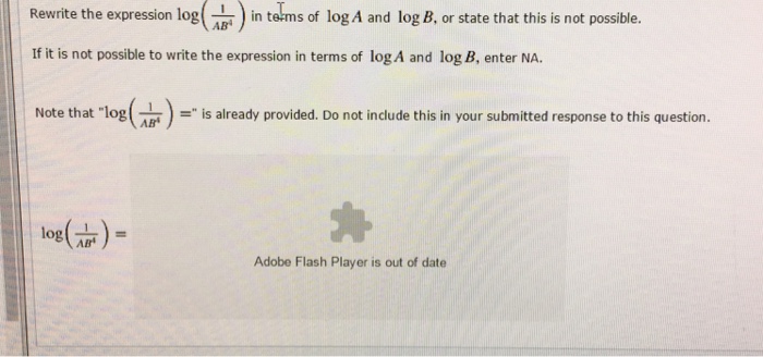 Solved Rewrite the expression log(1/AB^4) in terms of log A | Chegg.com