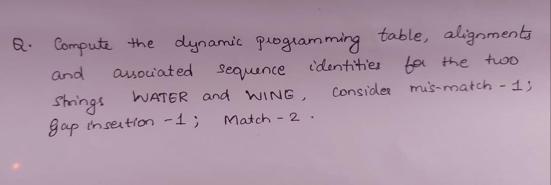 Q. Compute the dynamic programming table, alignments | Chegg.com