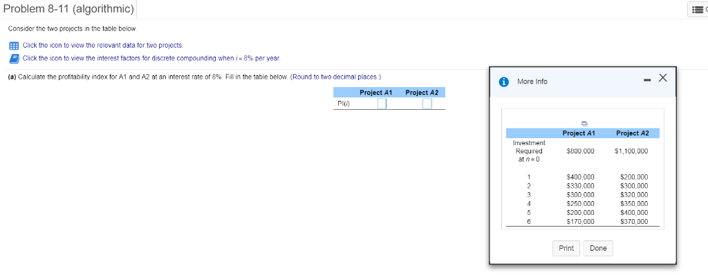 Solved Problem 8-11 (algorithmic) Consider the two projects | Chegg.com