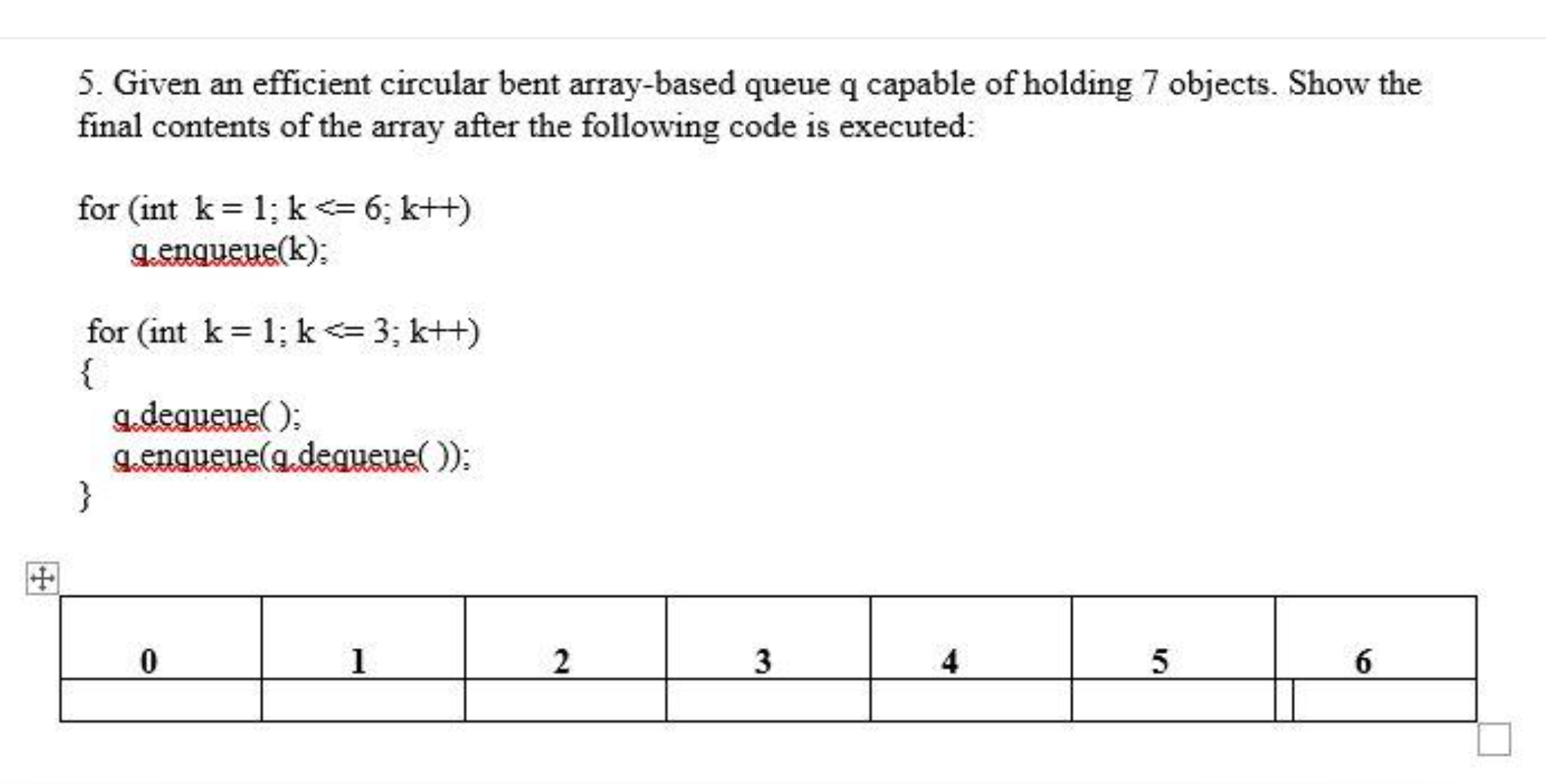 Solved 5. ﻿Given an efficient circular bent array-based | Chegg.com