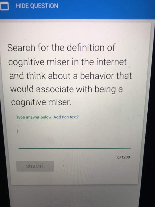 Solved HIDE QUESTION Search for the definition otf cognitive | Chegg.com