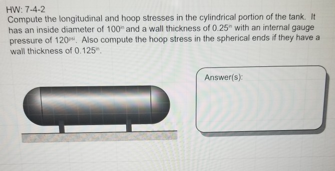 Solved HW: 7-4-2 Compute the longitudinal and hoop stresses | Chegg.com