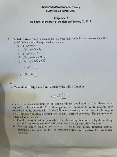 Advanced Macroeconomic Theory ECON 4401.2 Winter 2023 | Chegg.com