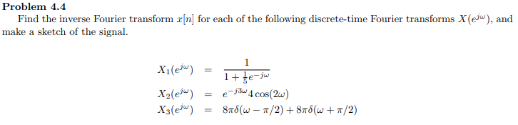 Solved Problem 4.4 Find the inverse Fourier transform e[n] | Chegg.com