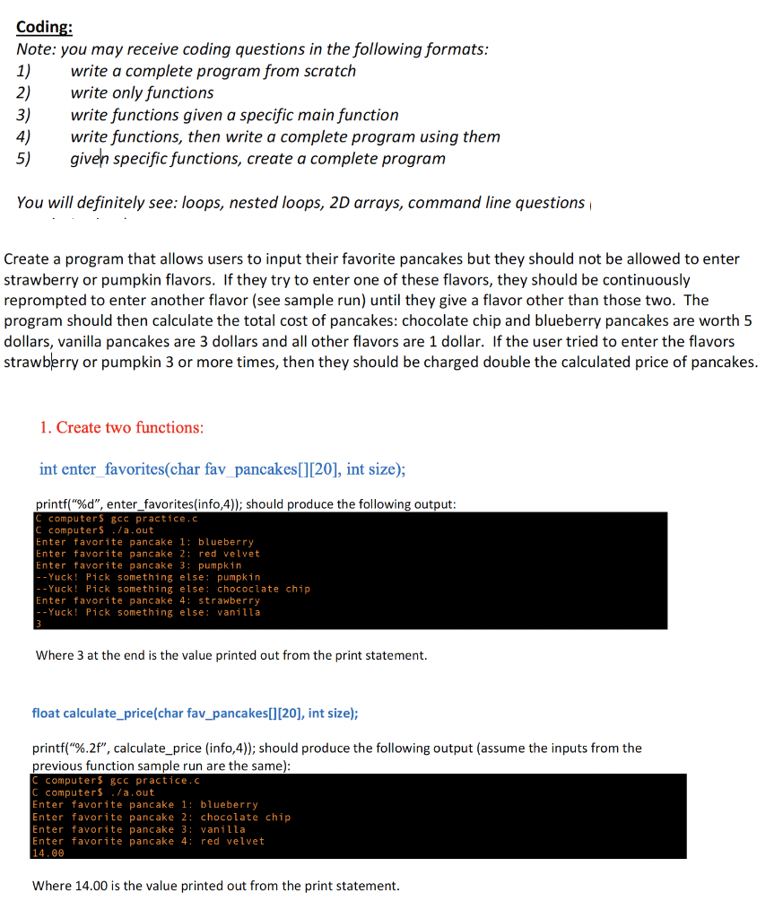Coding: Note: you may receive coding questions in the | Chegg.com
