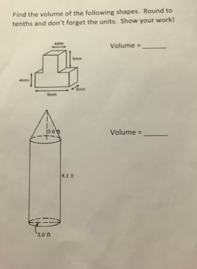 Solved Find the volume of the following shapes. Round to | Chegg.com