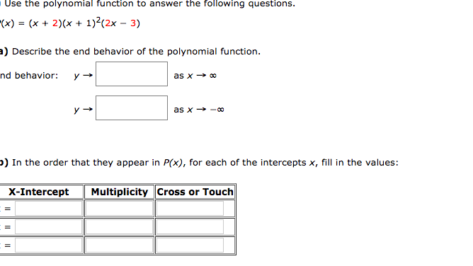 Solved Use the polynomial function to answer the following | Chegg.com