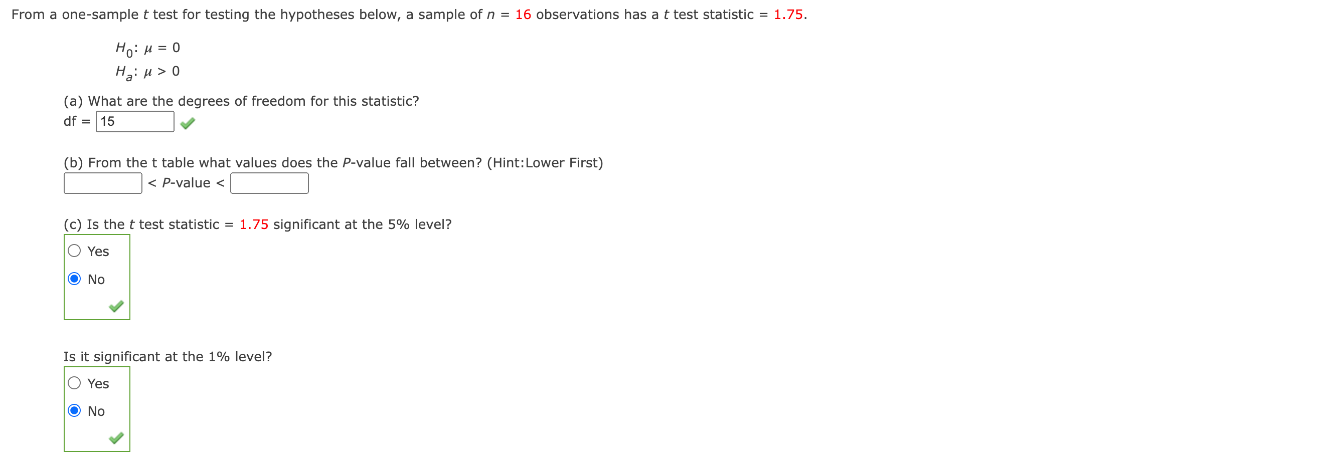 Solved From a one-sample t test for testing the hypotheses | Chegg.com