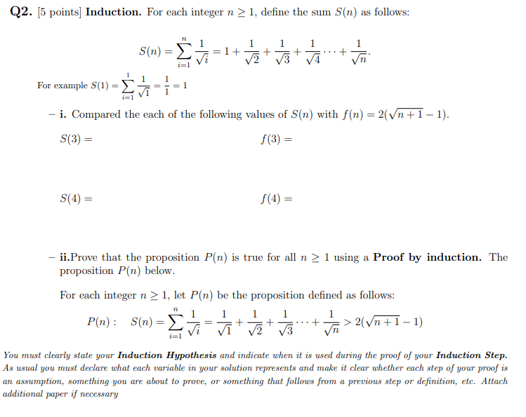 Solved Q2. [5 points] Induction. For each integer n≥1, | Chegg.com