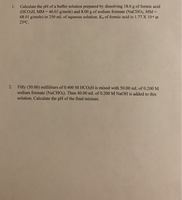 Solved Calculate the pH of a buffer solution prepared by | Chegg.com