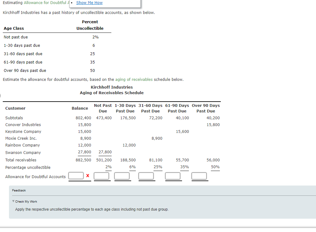 Solved Estimating Allowance for Doubtful AShow Me | Chegg.com