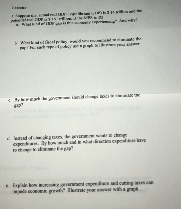 Solved Exercise 1. Suppose that actual real GDP (equilibrium | Chegg.com