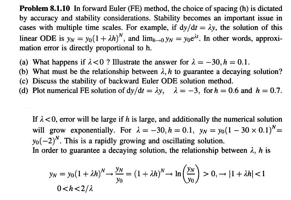 Solved Problem 8.1.10 In forward Euler (FE) method, the | Chegg.com
