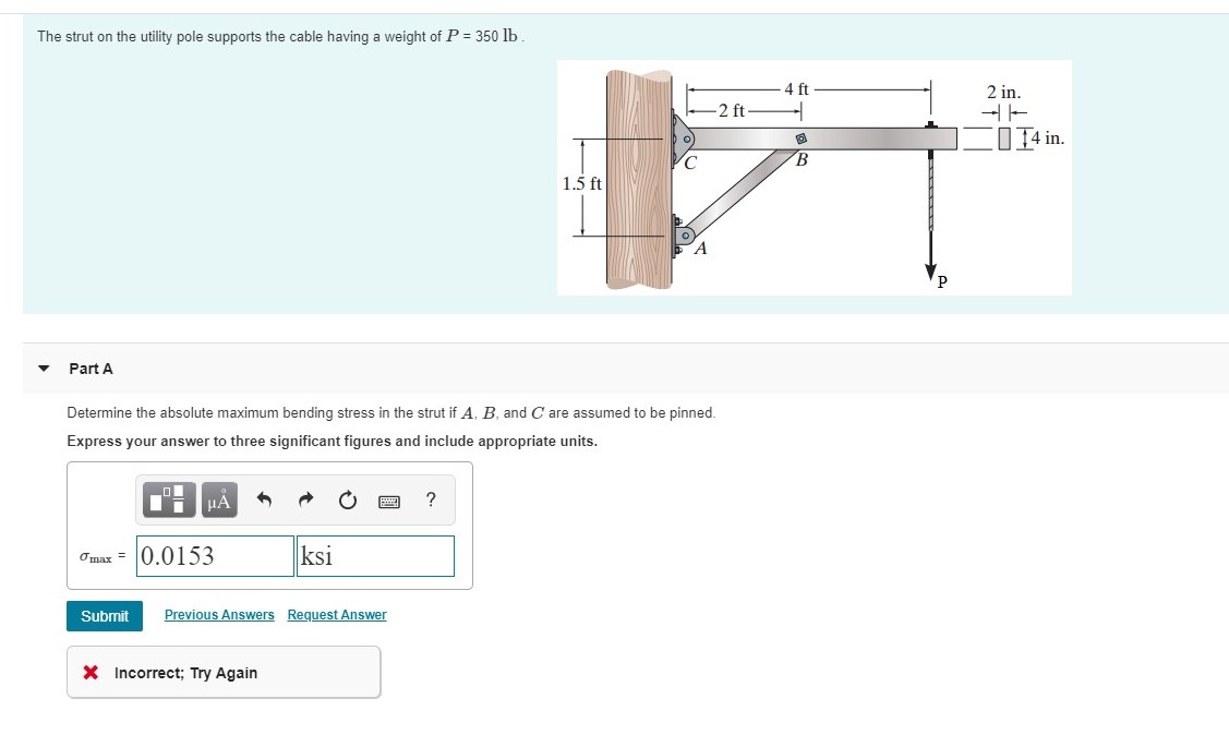 Solved The strut on the utility pole supports the cable | Chegg.com