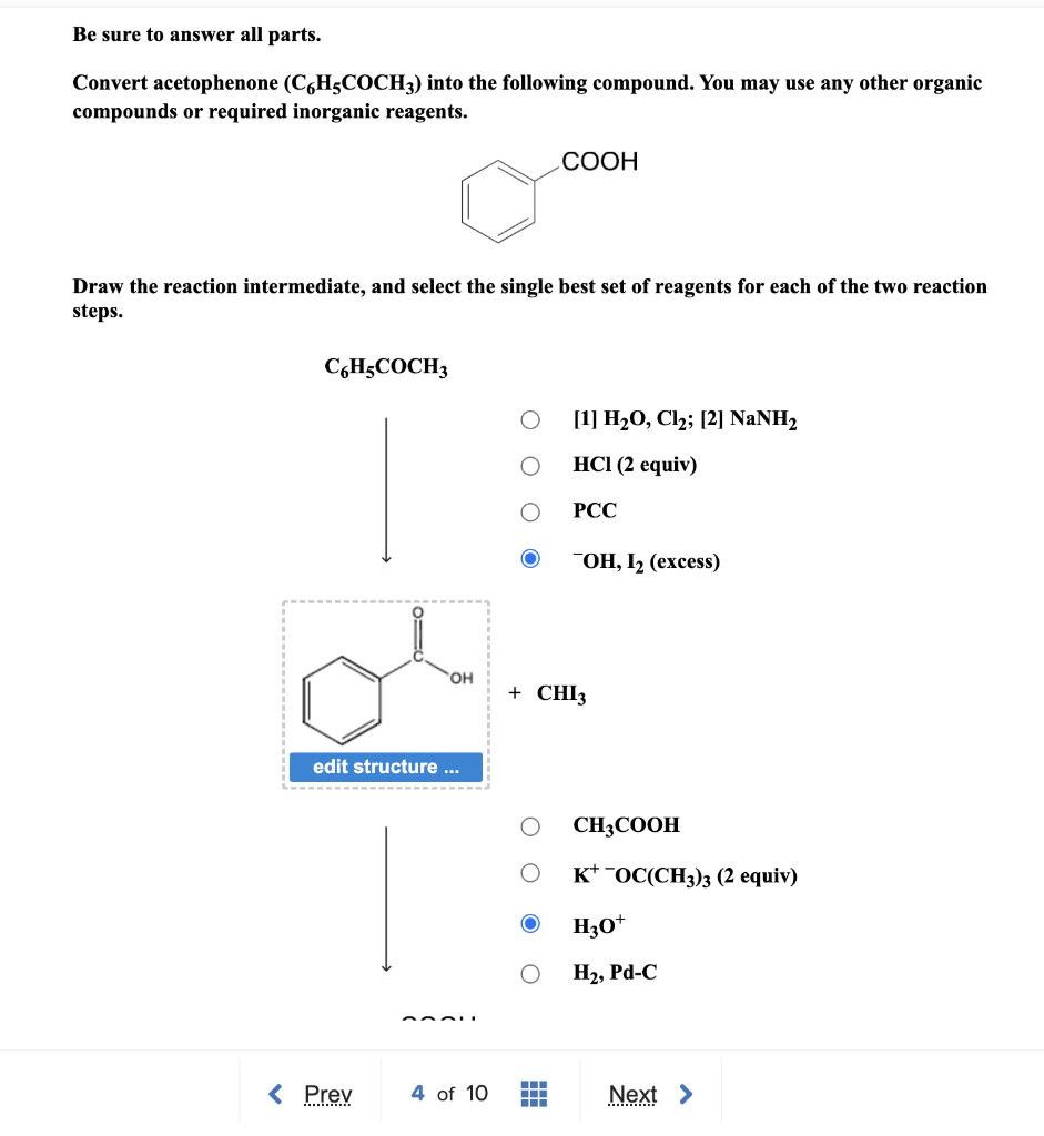 Solved Convert acetophenone (C6H5COCH3) into the following | Chegg.com