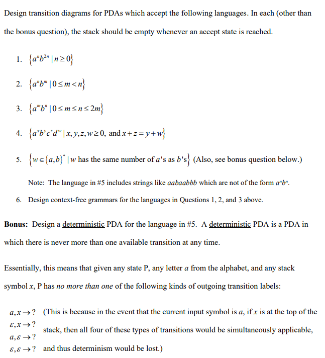 Design transition diagrams for PDAs which accept the | Chegg.com