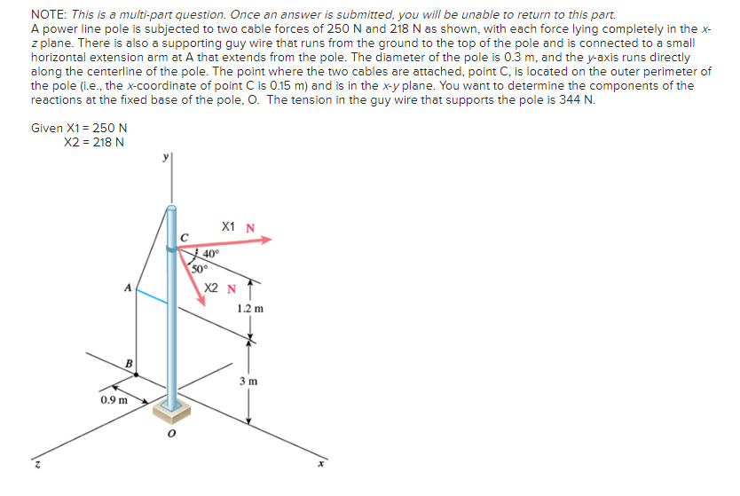 The power pole is fixed into the ground at O, which | Chegg.com