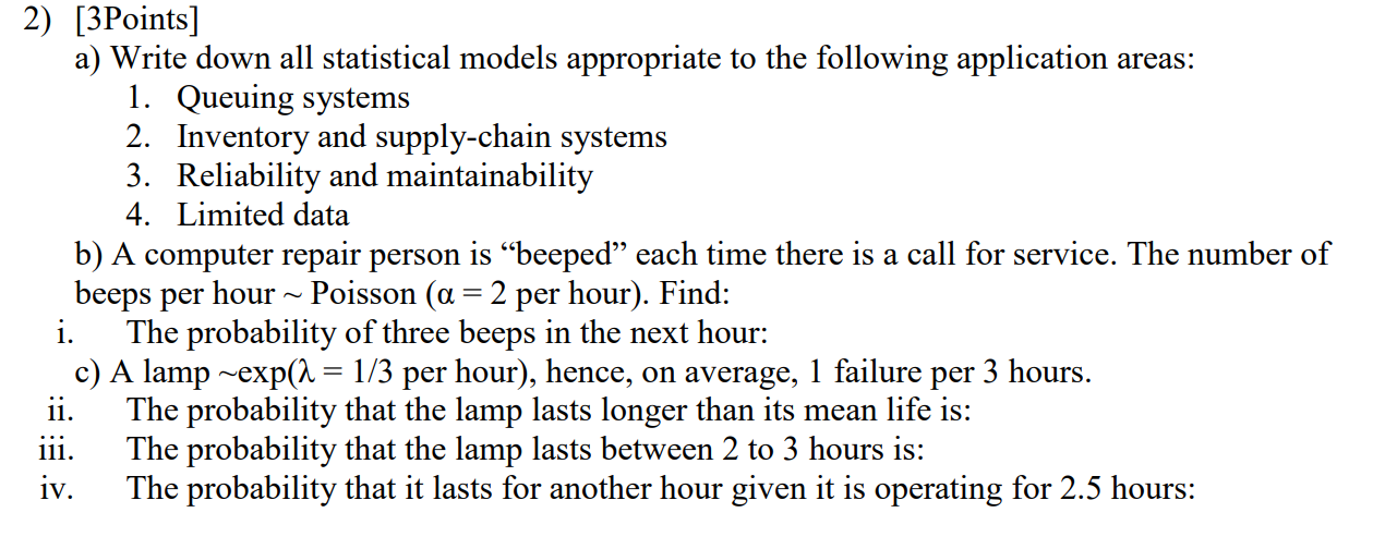 Solved 2) [3Points]a) ﻿Write down all statistical models | Chegg.com