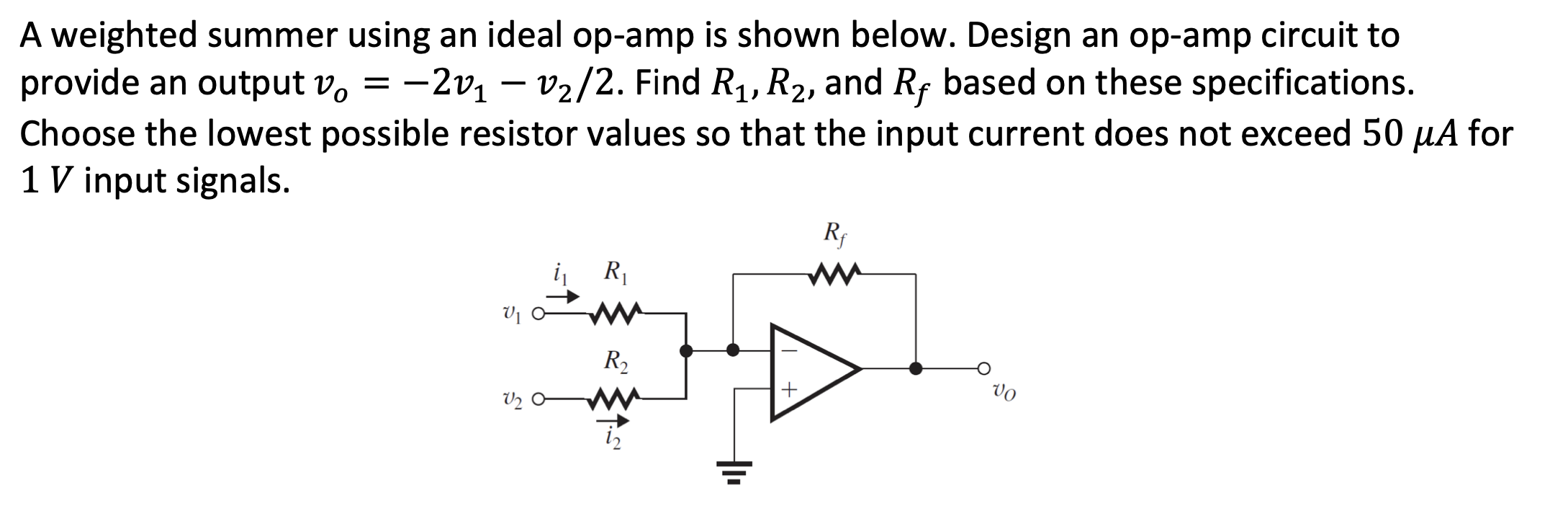Solved A weighted summer using an ideal op-amp is shown | Chegg.com