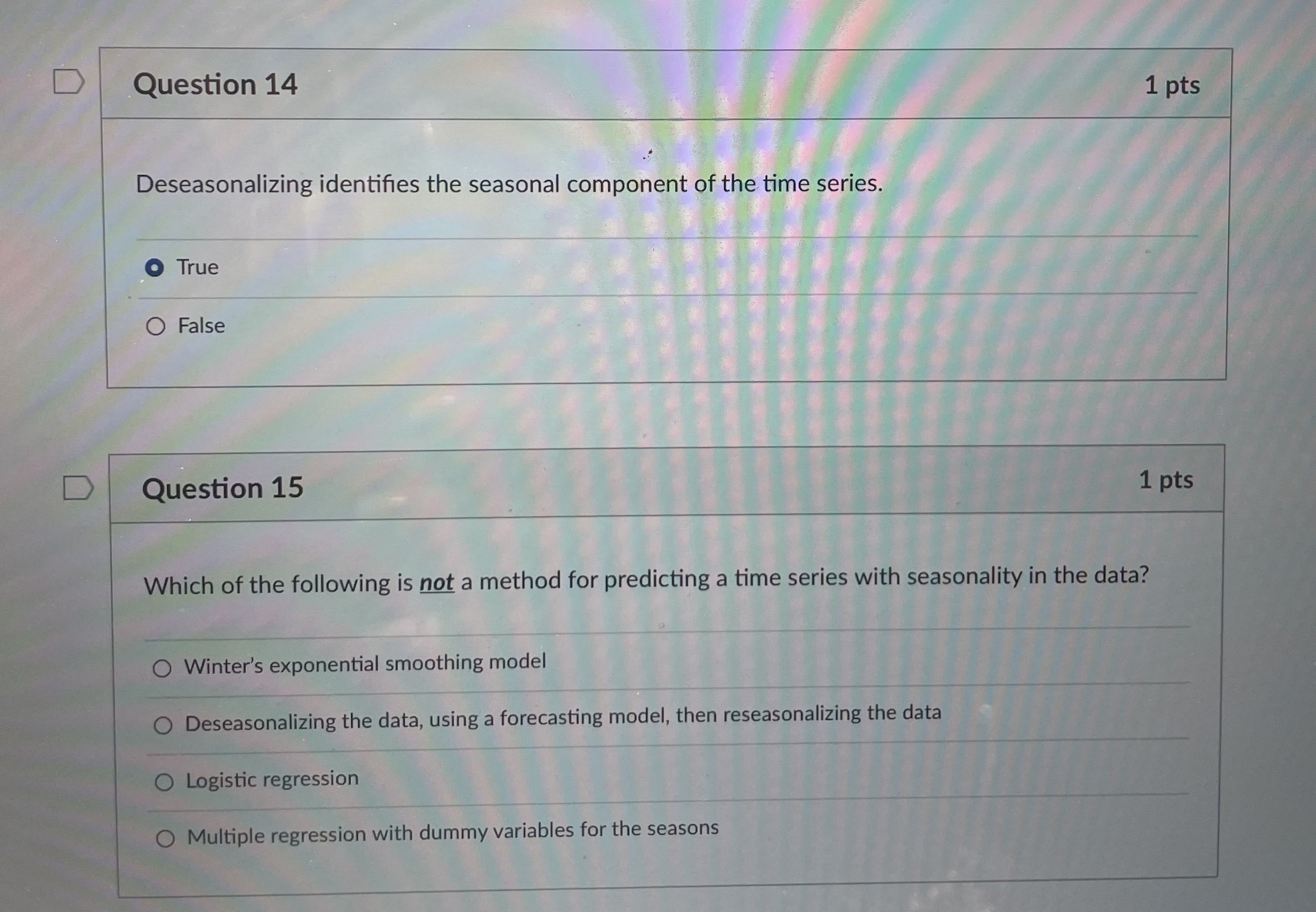 Solved Deseasonalizing identifies the seasonal component of | Chegg.com