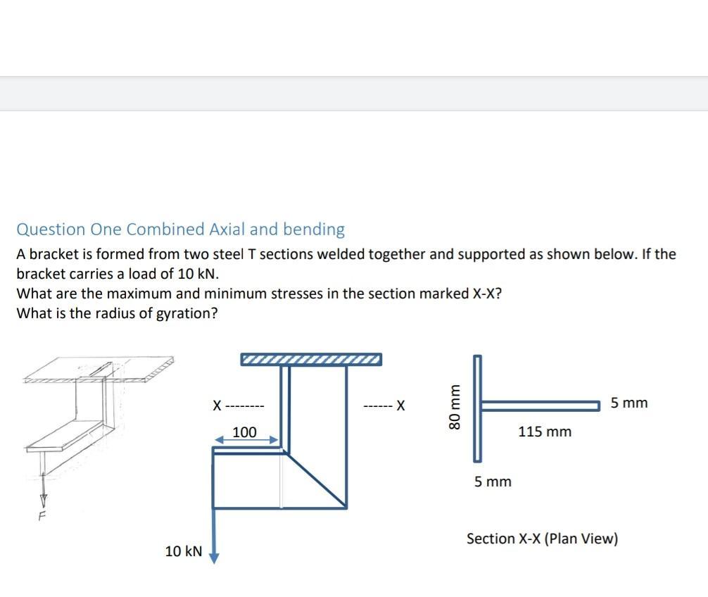 Solved Question One Combined Axial and bending A bracket is | Chegg.com