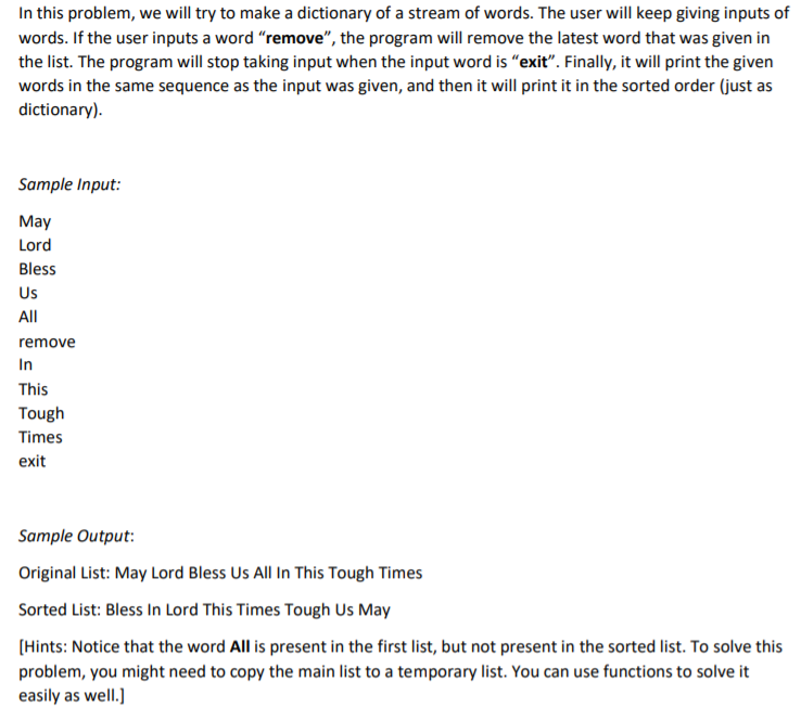 Solved In this problem, we will try to make a dictionary of | Chegg.com