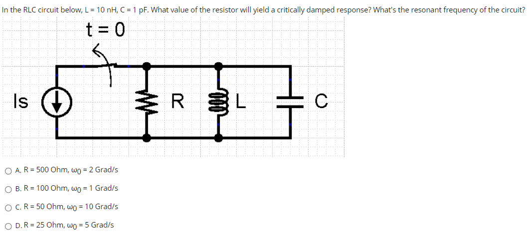 Solved In the RLC circuit below, L = 10 nH, C = 1 pF. What | Chegg.com