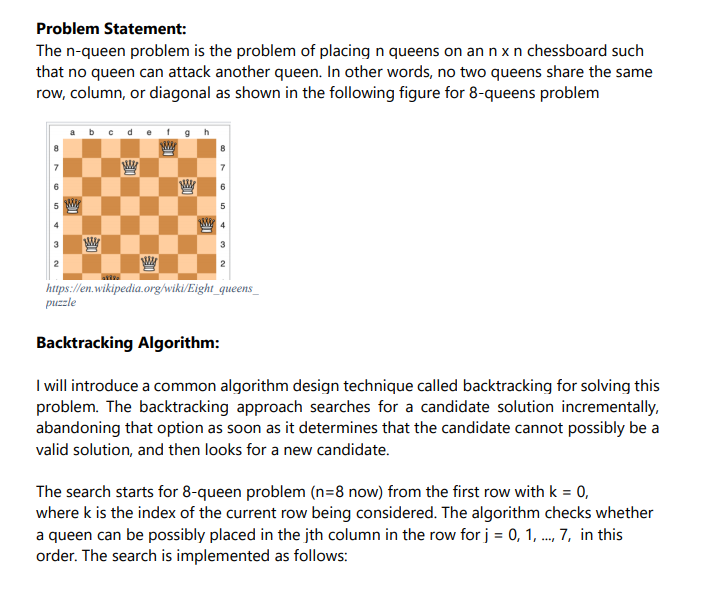 Solved Problem Statement The N Queen Problem Is The Problem