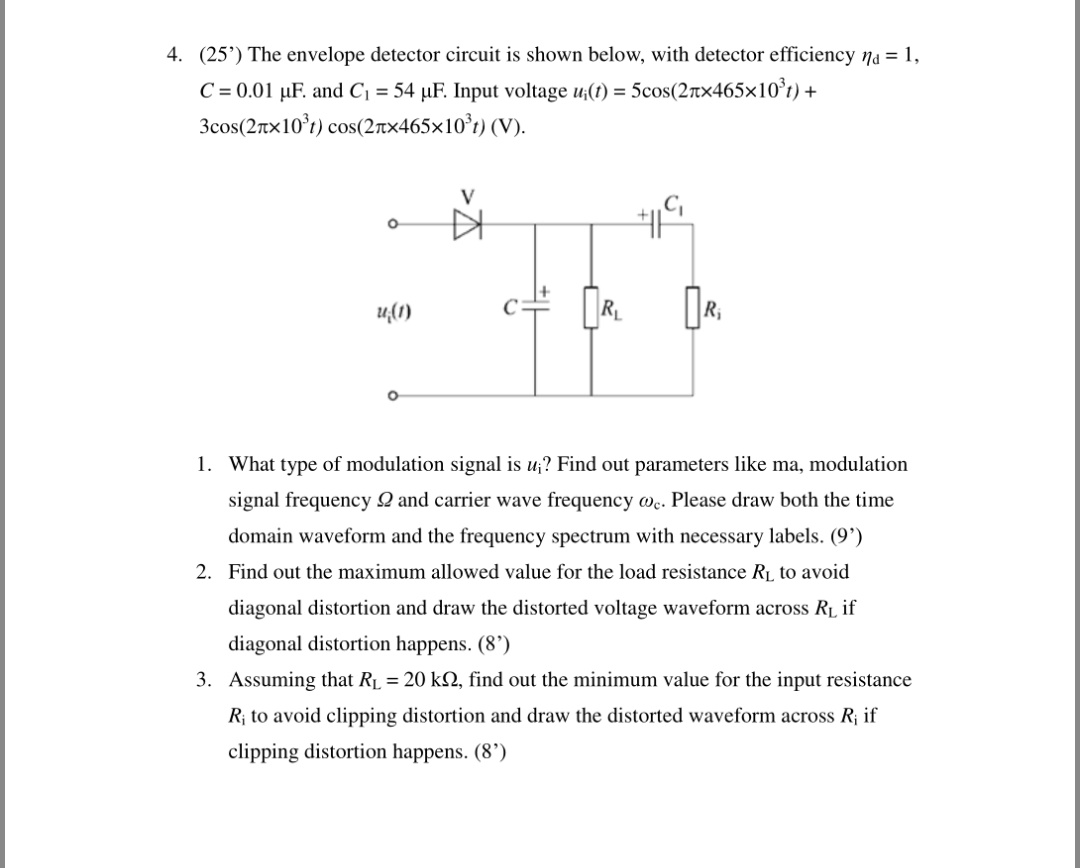 4. (25') The envelope detector circuit is shown | Chegg.com
