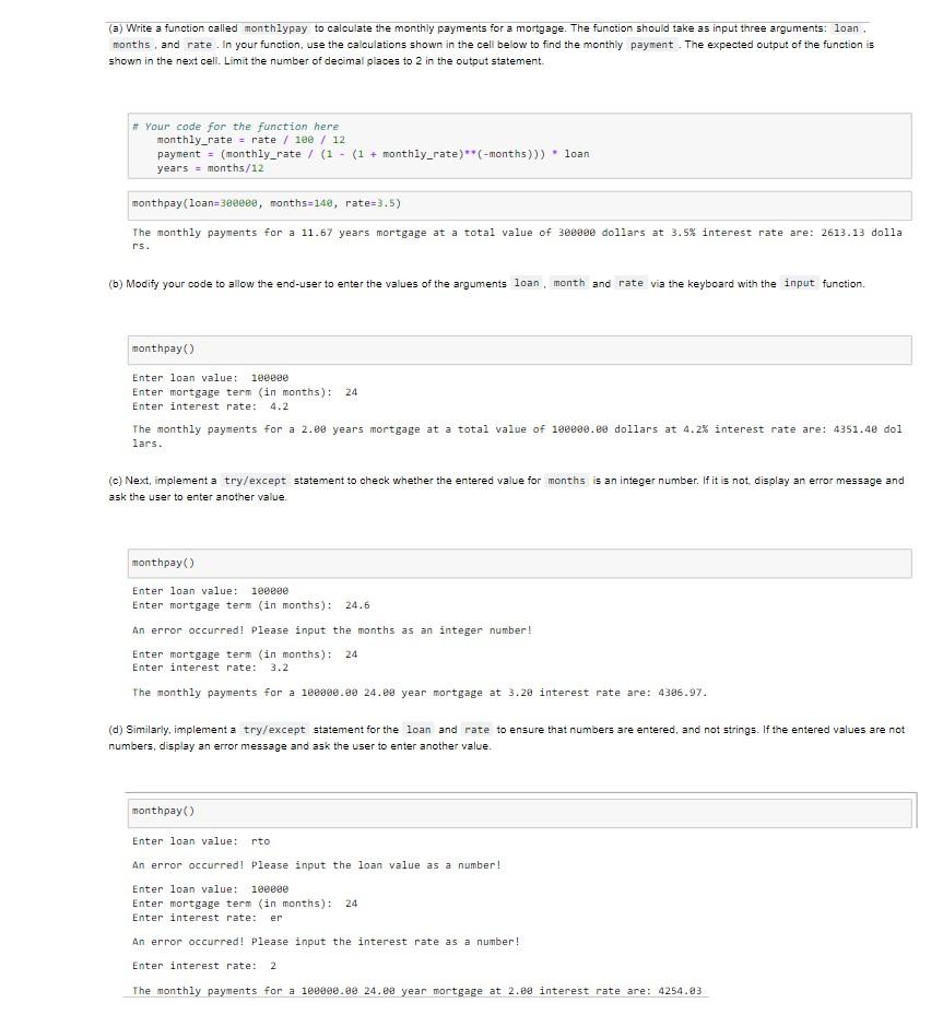 Solved (a) Write a function called monthlypay to calculate | Chegg.com