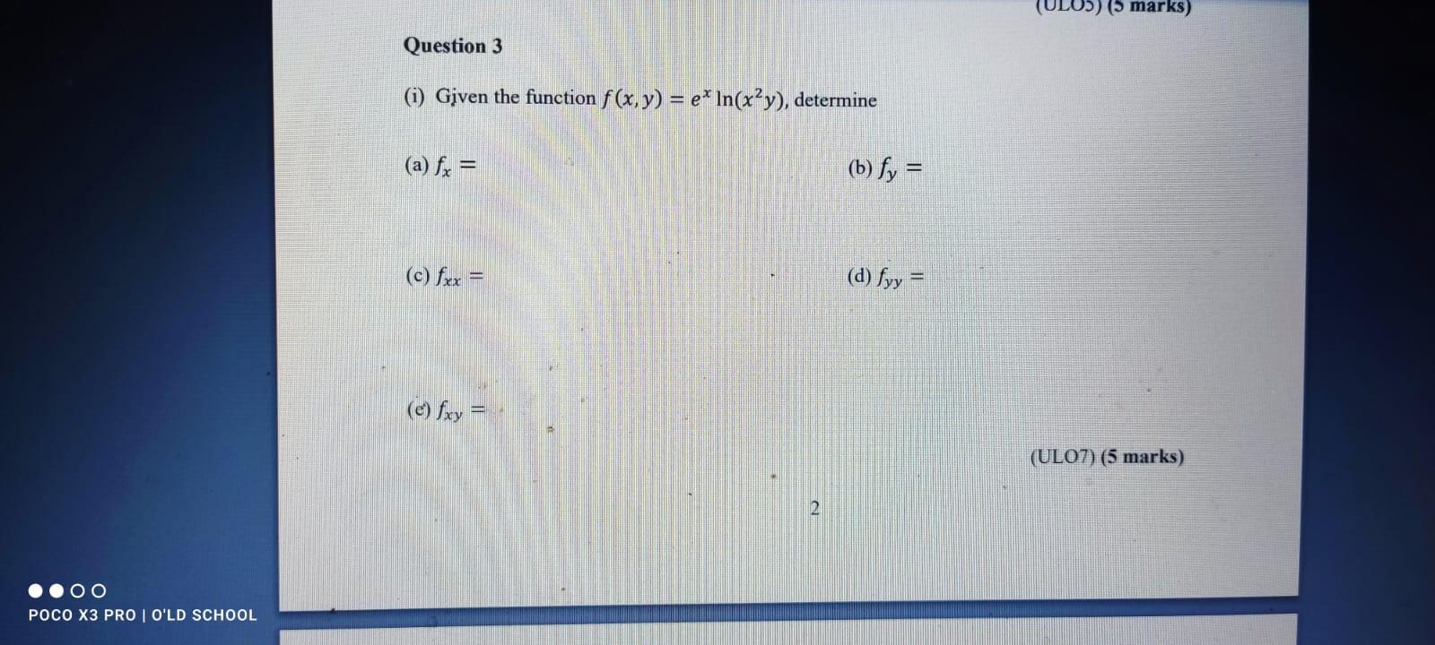 Solved (i) Given the function f(x,y)=exln(x2y), determine | Chegg.com