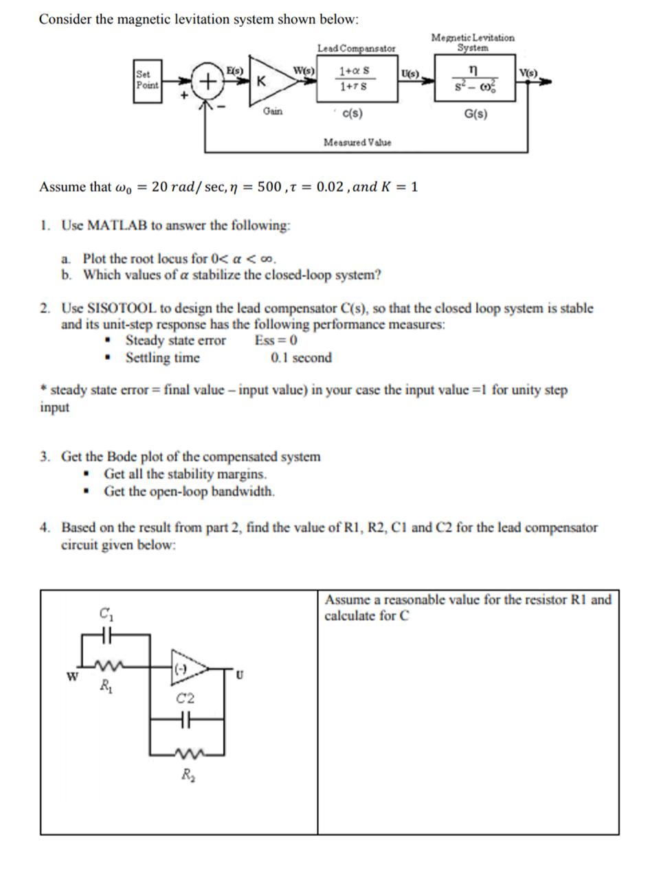 Consider the magnetic levitation system shown below: | Chegg.com