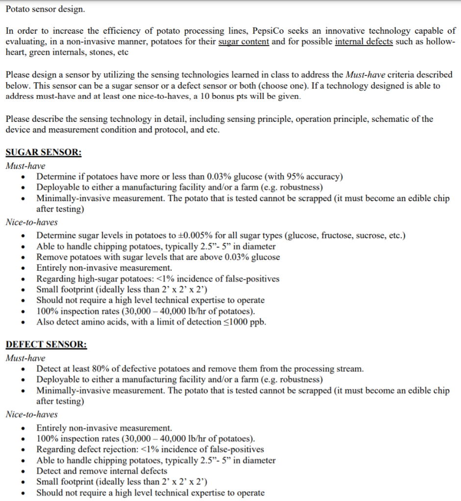 Solved Potato sensor design. In order to increase the | Chegg.com