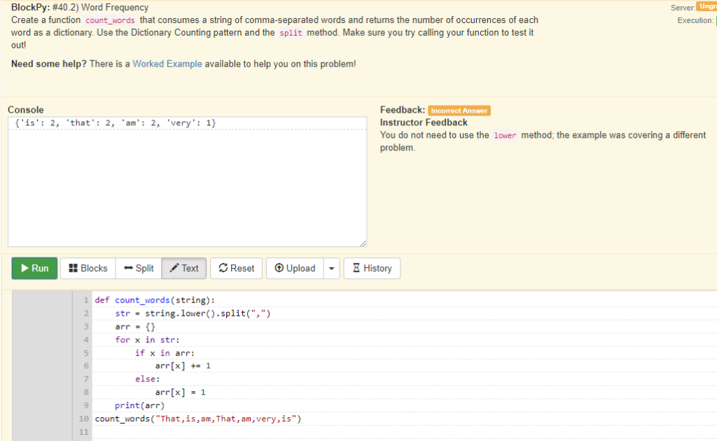 Solved BlockPy: #402) Word Frequency Create a function | Chegg.com