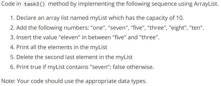 Solved Task 2 (W5 - 6 marks) Code in task2() method as | Chegg.com