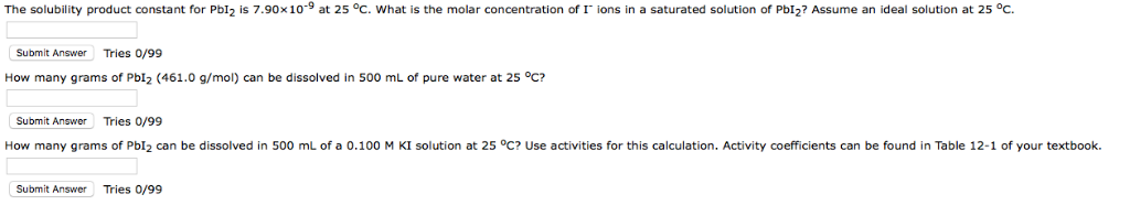 Solved The solubility product constant for Pb12 is 7.90×10-9 | Chegg.com