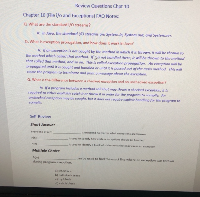 Solved Review Questions Chpt 10 Chapter 10 (File i/o and | Chegg.com