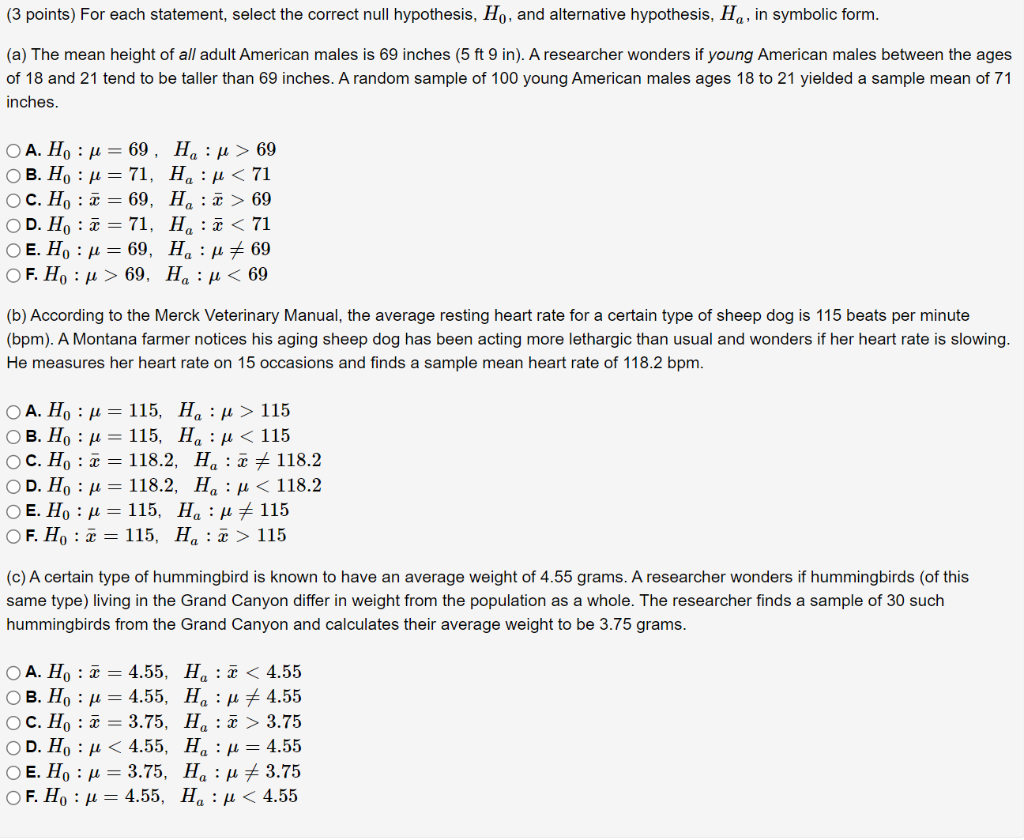 Solved (3 points) For each statement, select the correct | Chegg.com
