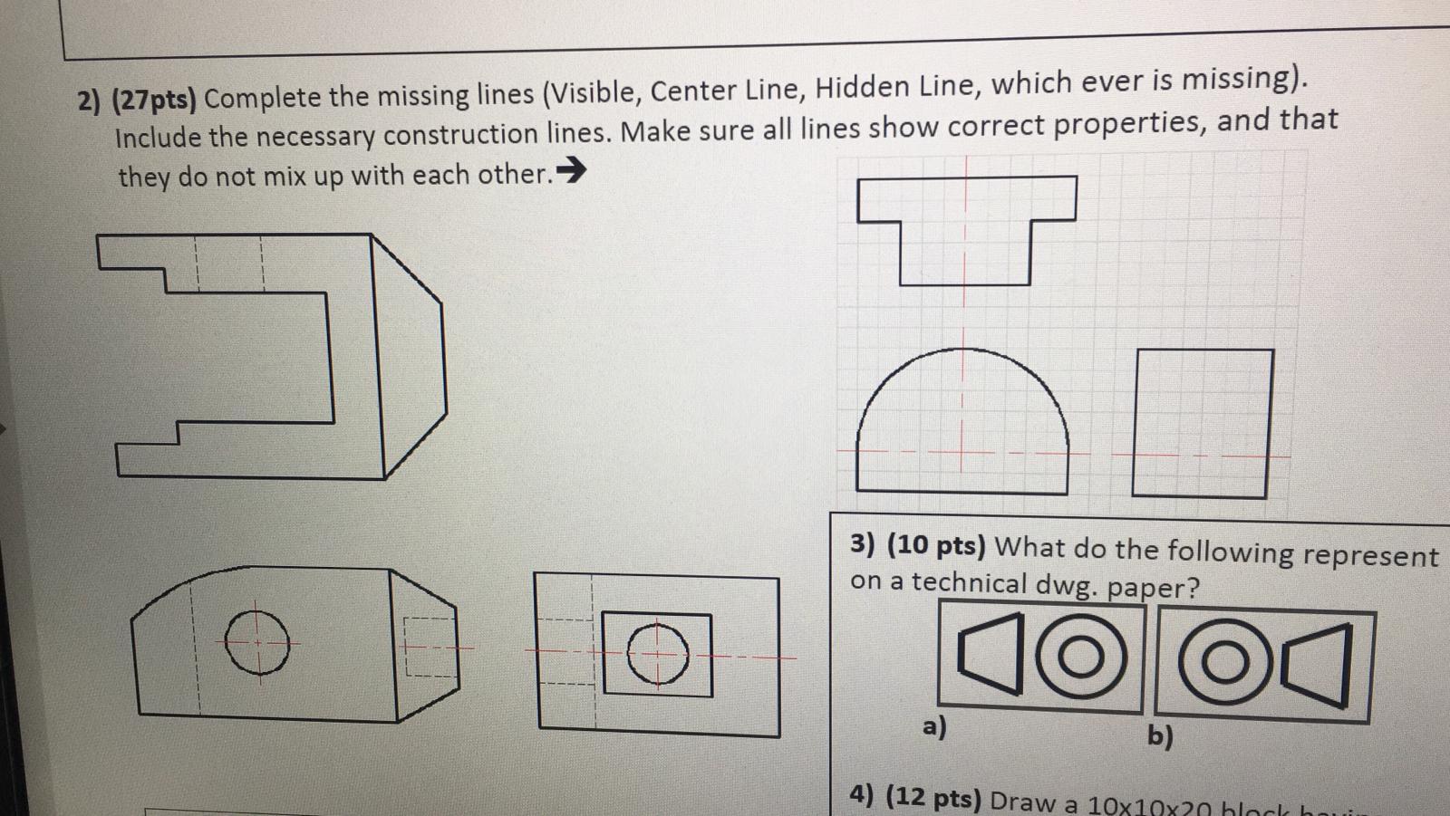 Solved 2) (27pts) Complete the missing lines (Visible, | Chegg.com