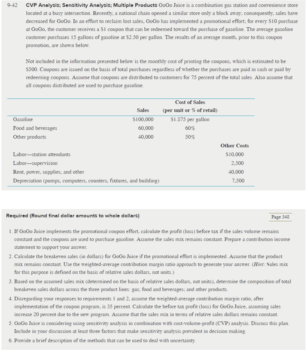 Solved 9-42 ﻿CVP Analysis; Sensitivity Analysis; Multiple | Chegg.com
