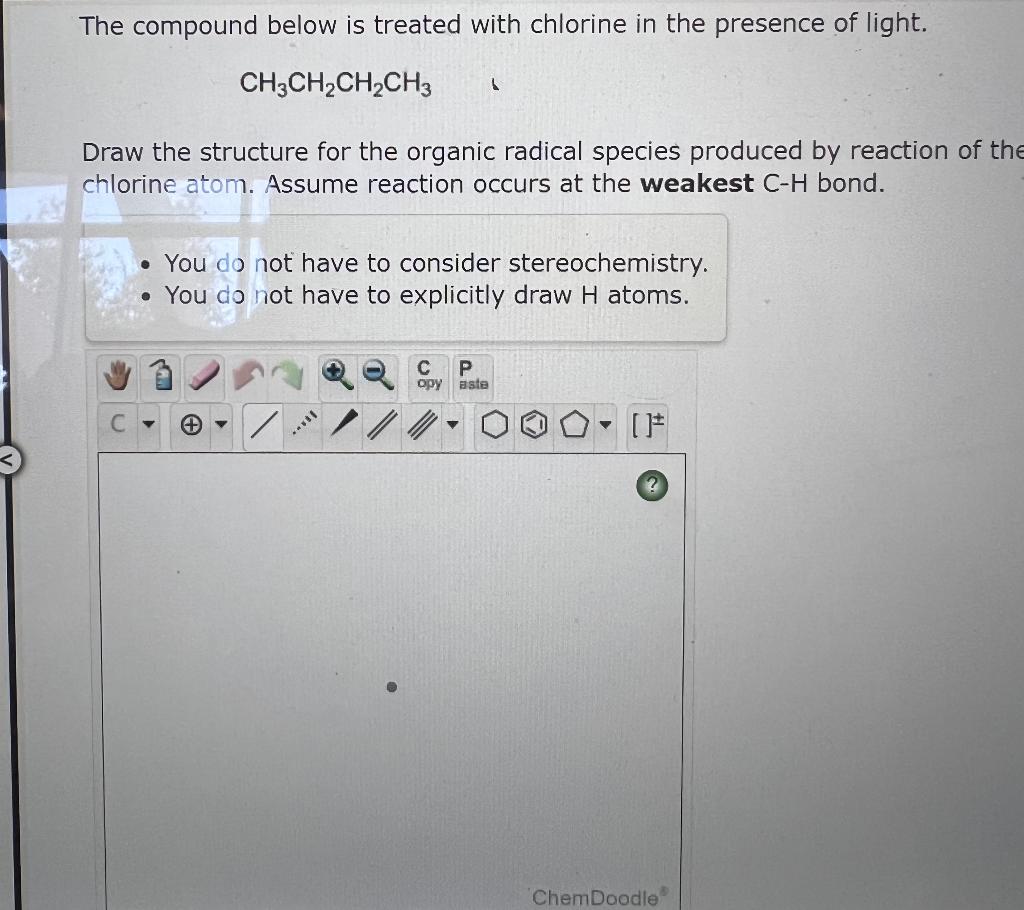 Solved The compound below is treated with chlorine in the | Chegg.com