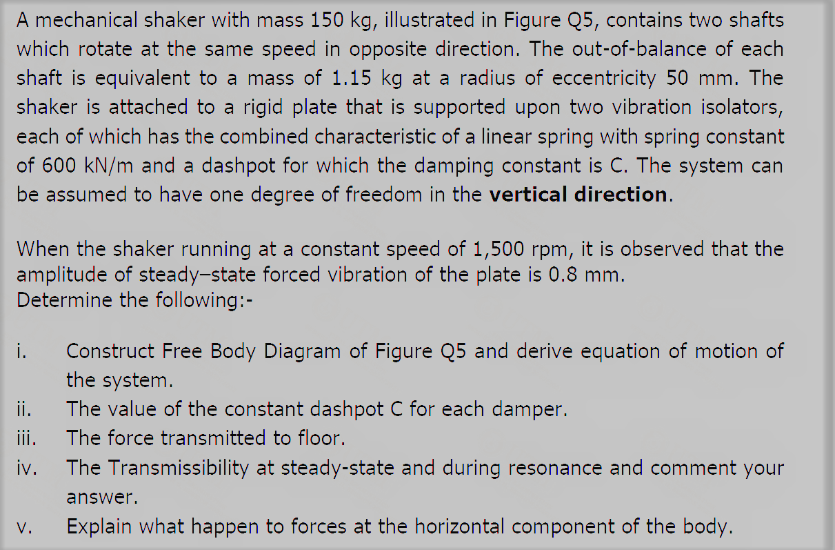 Solved A mechanical shaker with mass 150 kg, illustrated in | Chegg.com