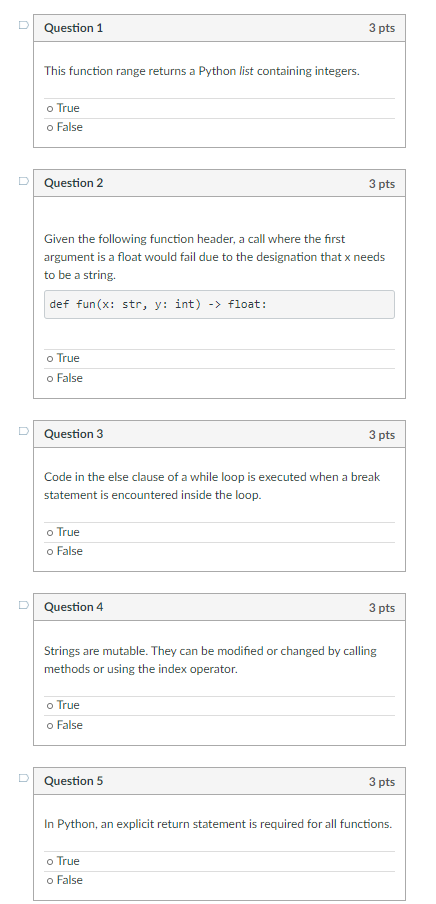 Solved Question 1 3 pts This function range returns a Python | Chegg.com