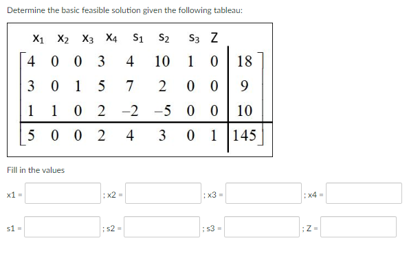 Solved Determine the basic feasible solution given the | Chegg.com