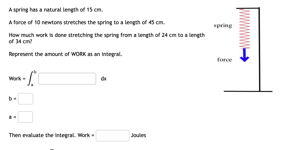 Solved A spring has a natural length of 15cm.A force of 10 | Chegg.com