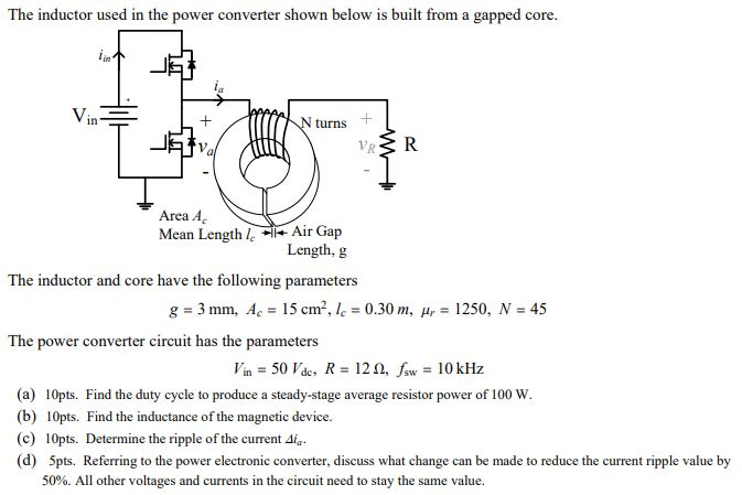 Solved The inductor used in the power converter shown below | Chegg.com