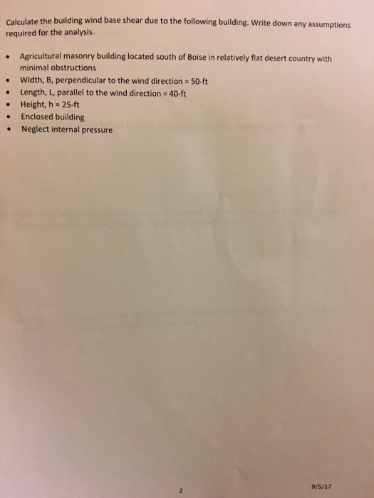 Solved Calculate the building wind base shear due to the | Chegg.com