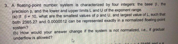 3. A floating-point number system is characterized by | Chegg.com