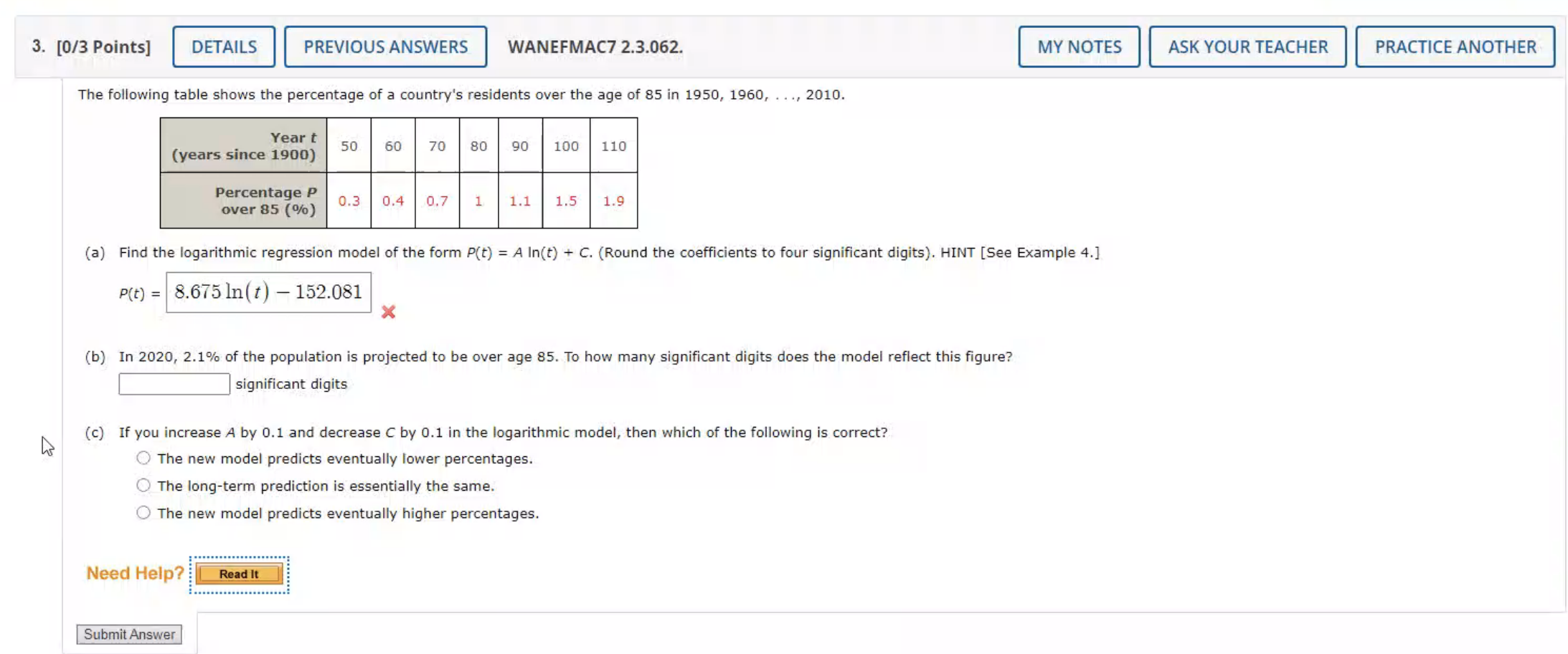 (a) Find the logarithmic regression model of the form | Chegg.com