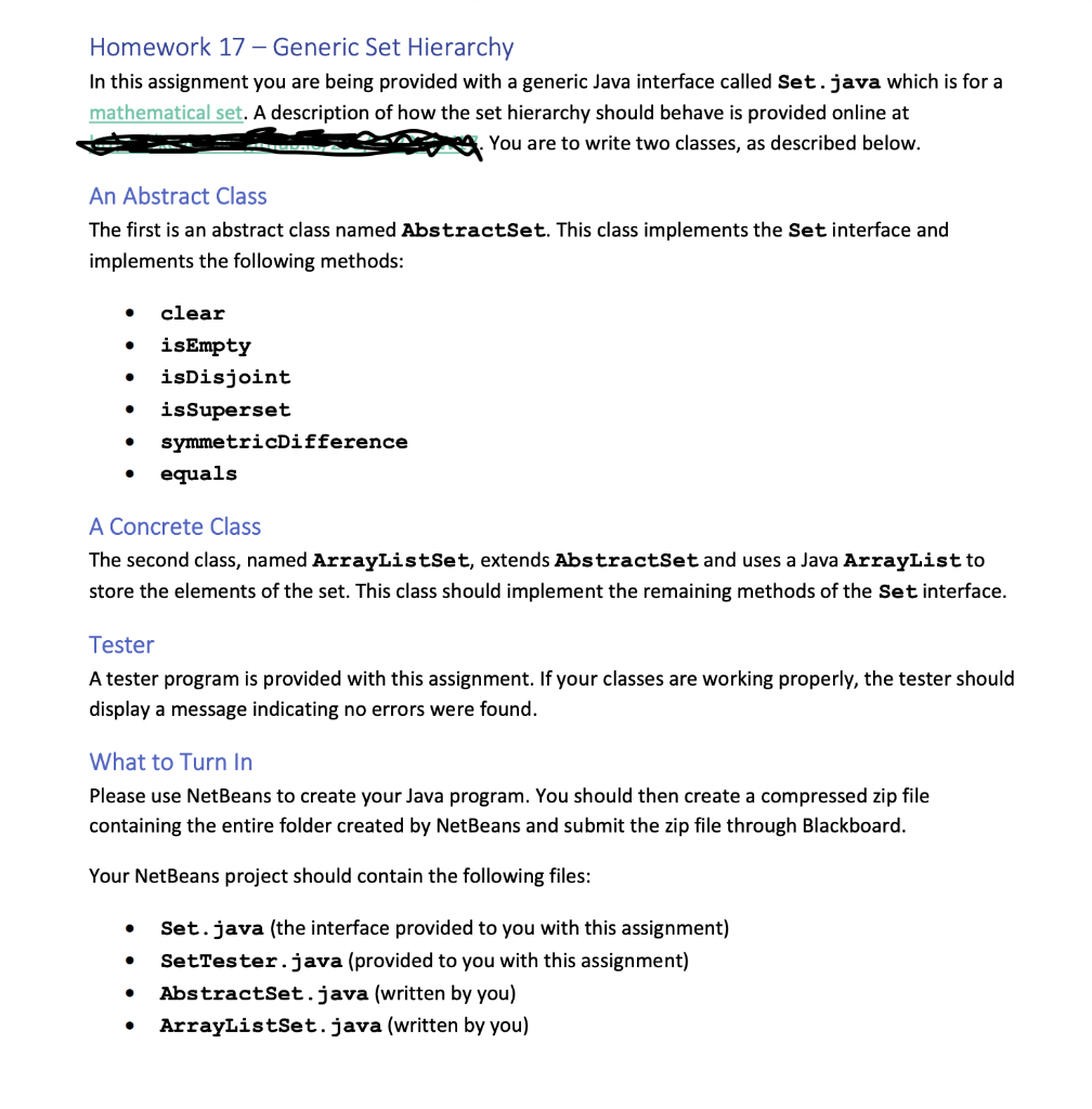 Homework 17 - Generic Set Hierarchy In this | Chegg.com